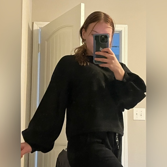 Tops | All Black Sweater With Puffy Sleeves | Poshmark